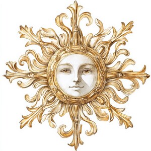 10 Baroque Gold Sun JPEG Clipart, Digital Paper, Watercolor Ephemera ...