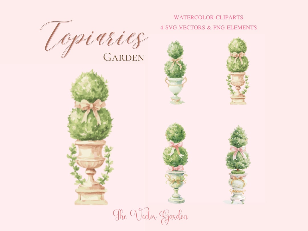 Topiary Watercolor SVG 4 Cliparts - Wedding Bow Topiary Clipart PNG ...
