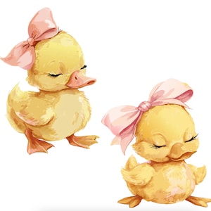 Baby Duck With a Pink Bow Watercolor SVG 3 Cute Duckling Clipart ...