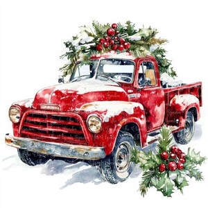 10 Christmas Red Blue Pickup Car Clipart, Digital Paper, Watercolor ...