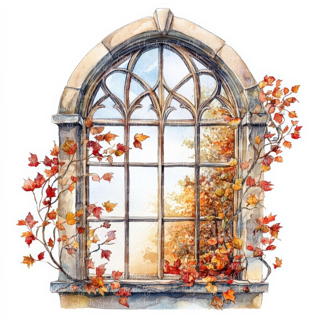 10 Autumn Window Pane JPEG Clipart, Digital Paper, Watercolor Ephemera ...