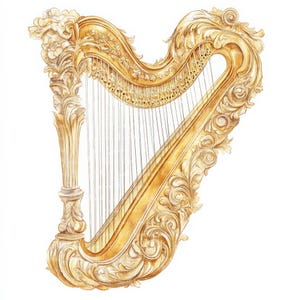 10 Gold Harp Music JPEG Clipart, Digital Paper, Watercolor Ephemera ...