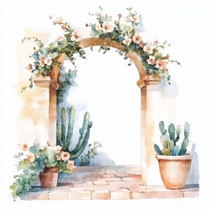 10 Boho Cactus Arrangement Arch JPEG Clipart, Watercolor Wedding ...