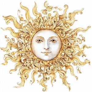 10 Baroque Gold Sun JPEG Clipart, Digital Paper, Watercolor Ephemera ...