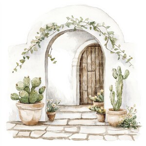 10 Boho Cactus Arrangement Arch JPEG Clipart, Watercolor Wedding ...
