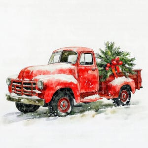 10 Christmas Red Blue Pickup Car Clipart, Digital Paper, Watercolor ...