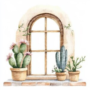 10 Boho Cactus Arrangement Arch JPEG Clipart, Watercolor Wedding ...