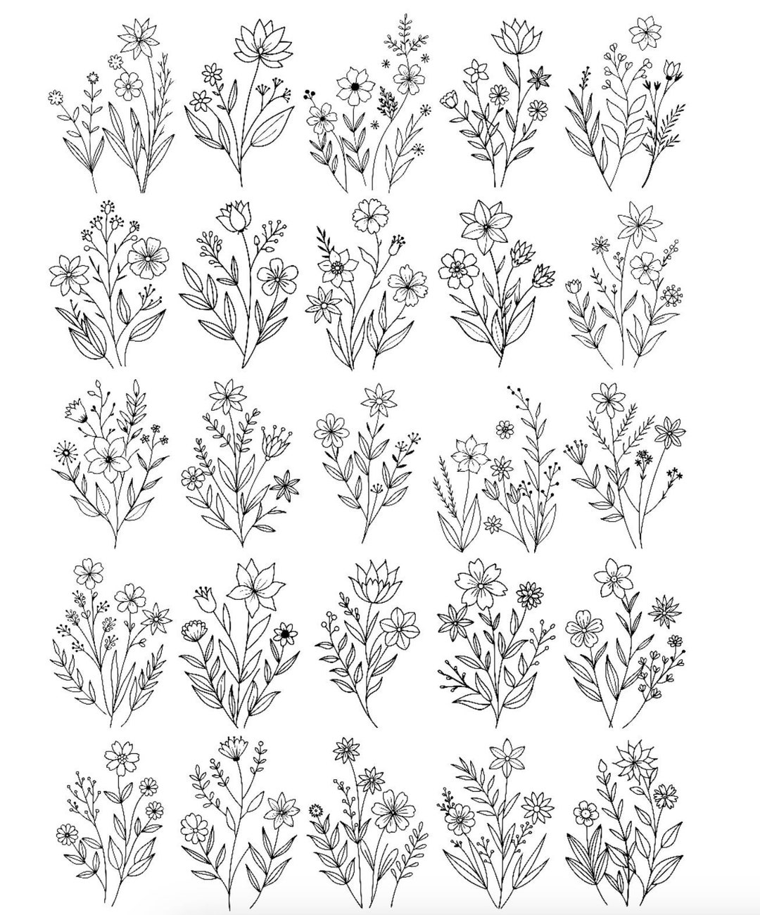Wild Flower Line Art Ink Sketch 25 Floral Clipart Png Svg Field ...