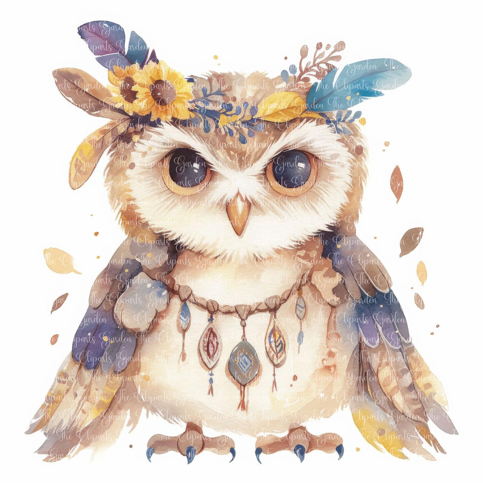 10 Boho Owl Floral Bird JPEG Clipart, Digital Paper, Watercolor ...