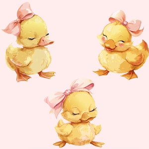 Baby Duck With a Pink Bow Watercolor SVG 3 Cute Duckling Clipart ...