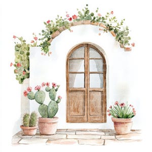 10 Boho Cactus Arrangement Arch JPEG Clipart, Watercolor Wedding ...