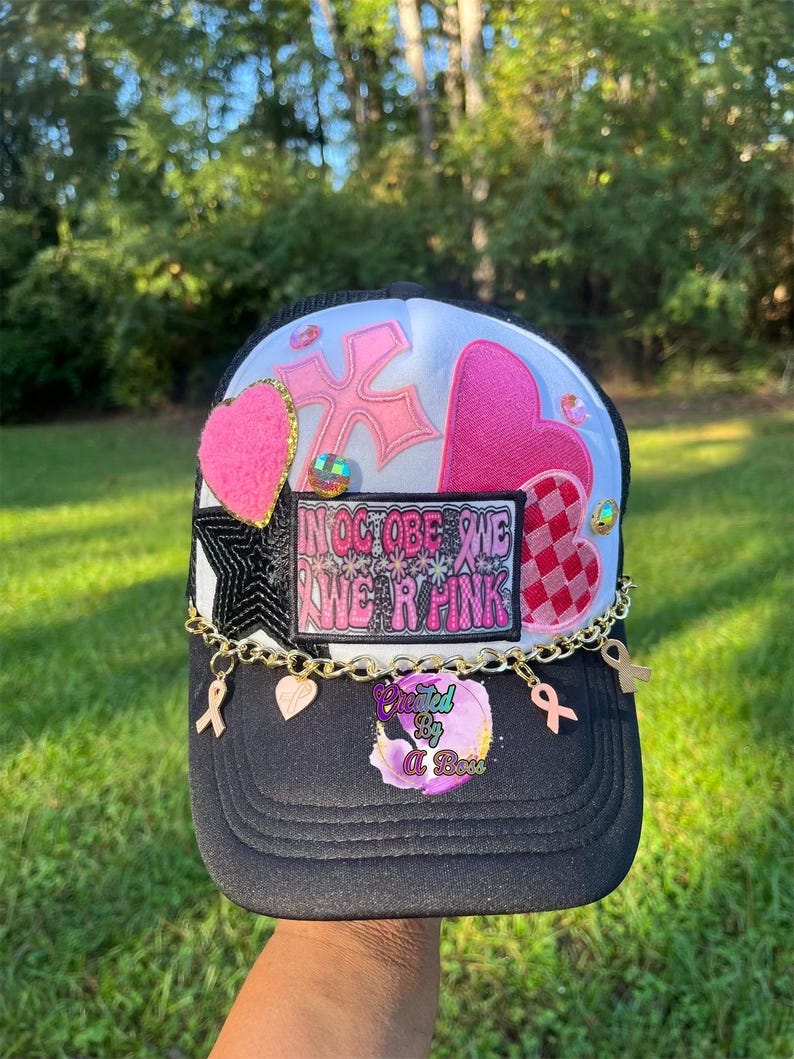Breast Cancer Awareness Trucker Hat With Pink Charms - Etsy