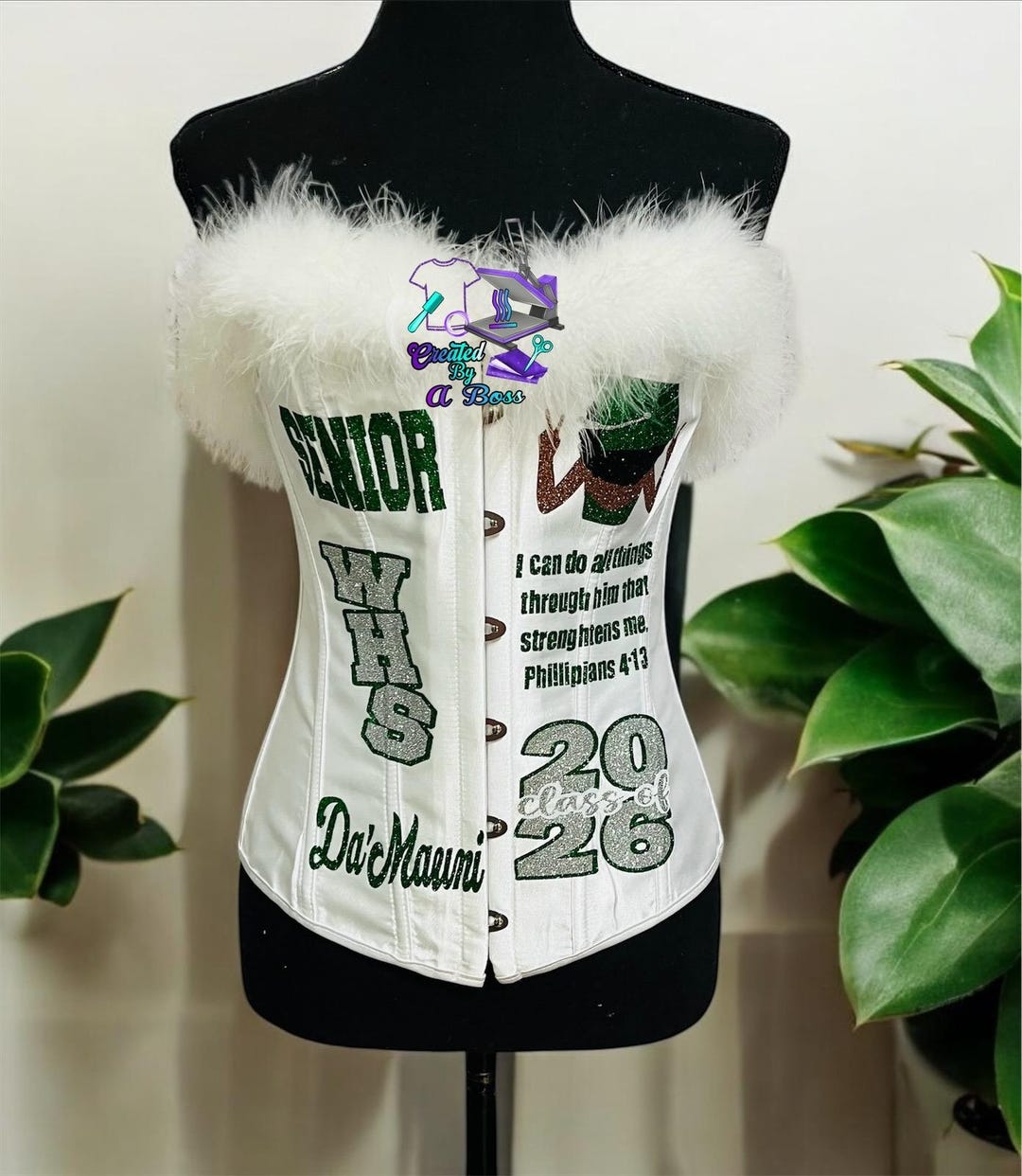 Custom Senior 2026 Corset: Feather Trim - Etsy