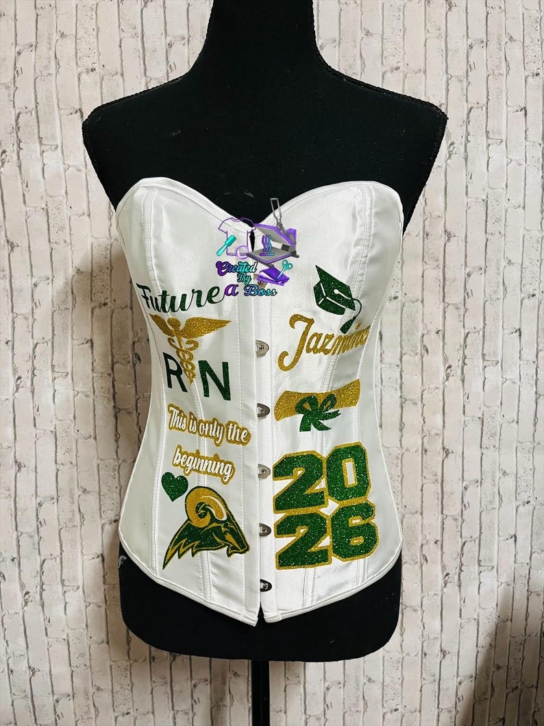 Custom Senior 2026 Corset: Feather Trim - Etsy