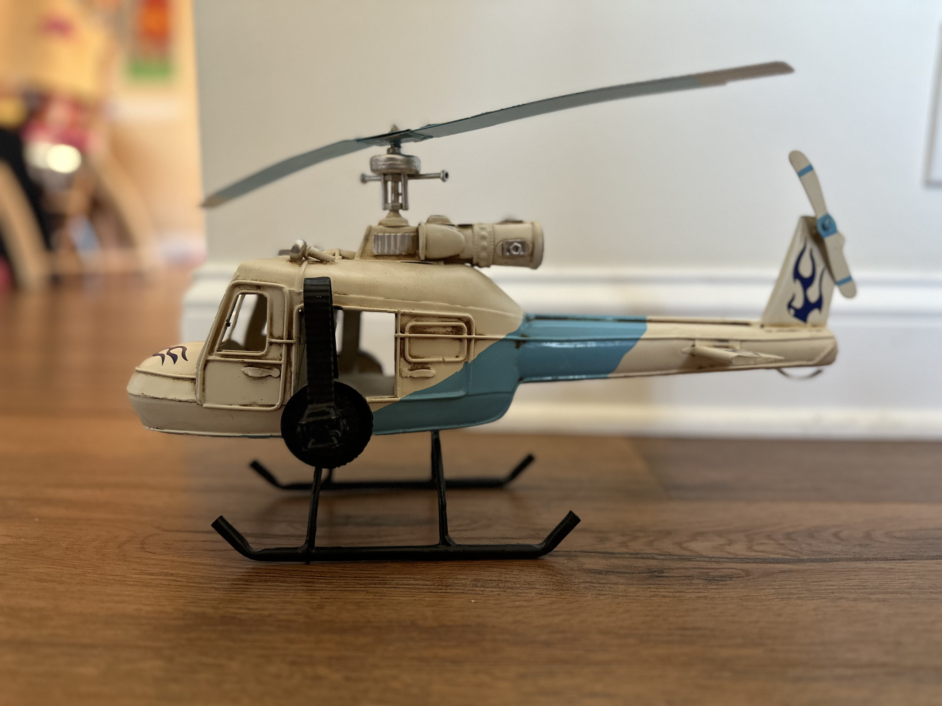 Handmade Large White and Blue Helicopter Airplane Vantage Plane Model ...