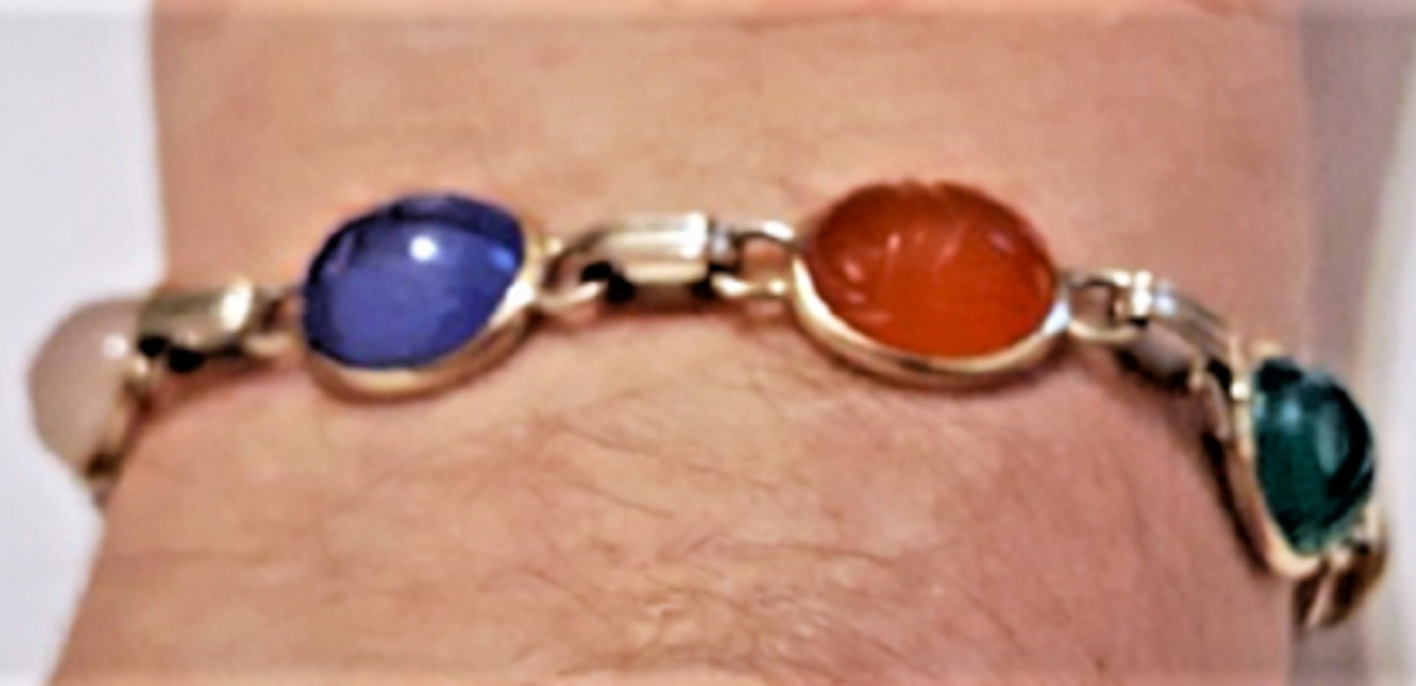 Vintage 14K Yellow Gold Multicolor Genuine Stones Scarab Bracelet 7-1/4 ...