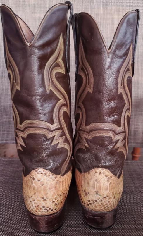 CROWN BOOT All Leather Western Flame Cowboy Brass Toe Tips Snakeskin ...