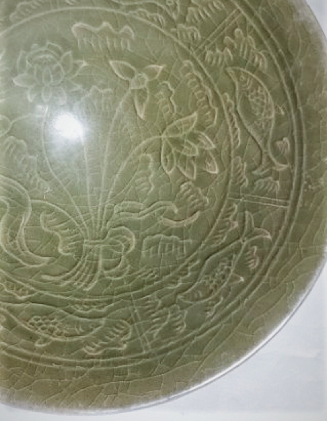Antique Song Yaozhou Celadon Fishes Flowers Molded Fluted Conical ...