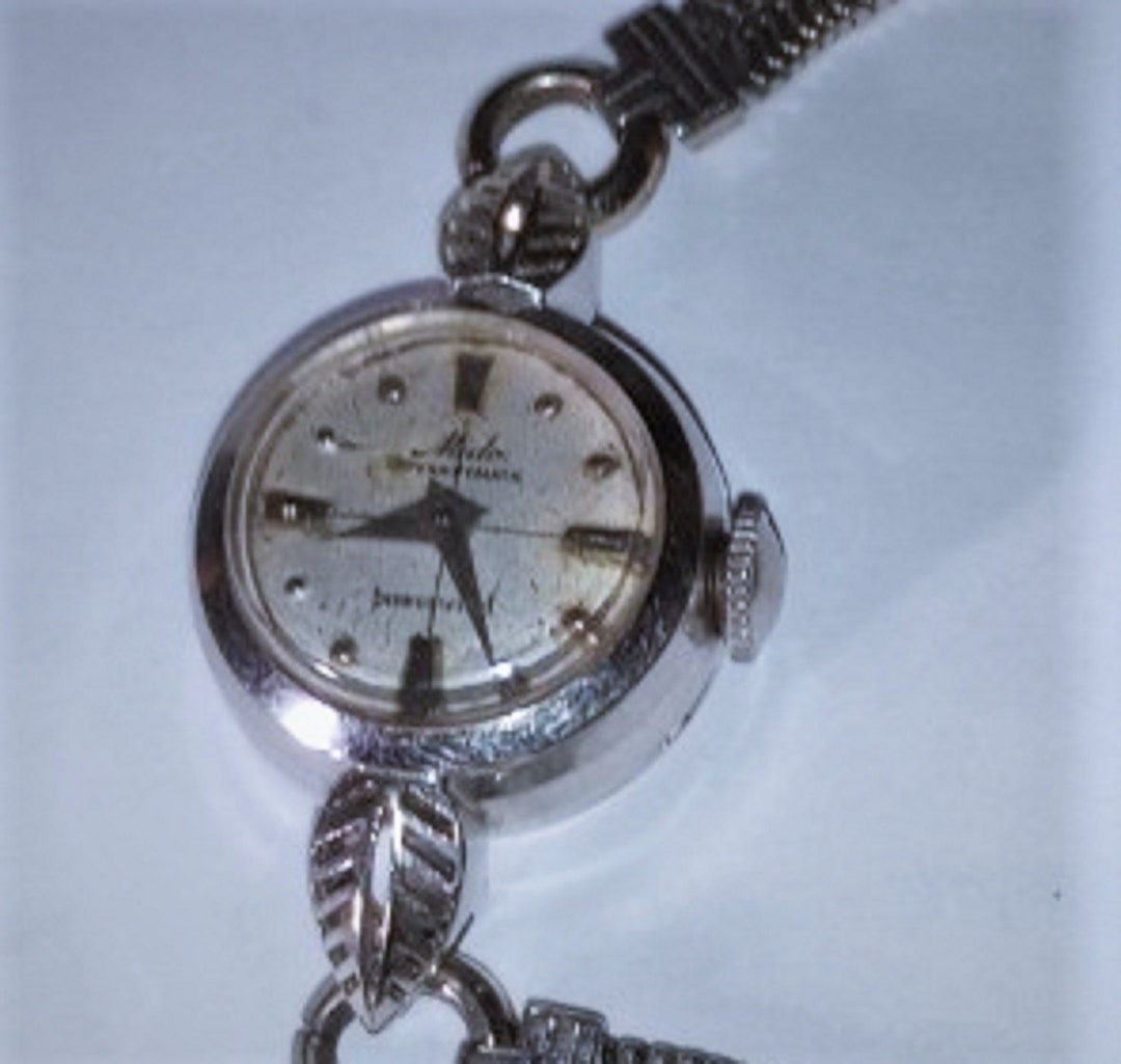 Vintage 14K White Gold MIDO Ladies Powerwind Superautomatic Watch Runs ...