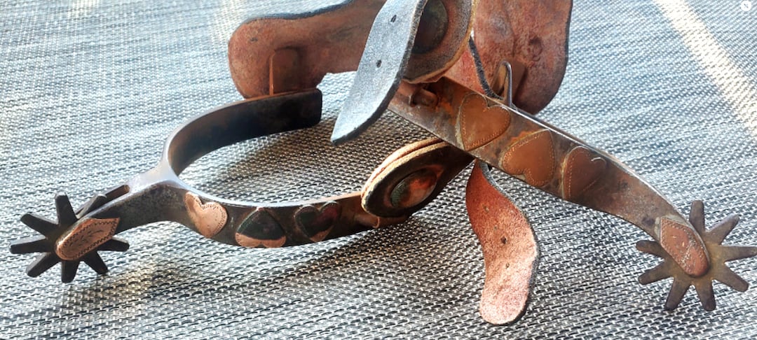 KELLY Antique or Vintage 3 Rose Gold Hearts Spurs W Original Leathers ...