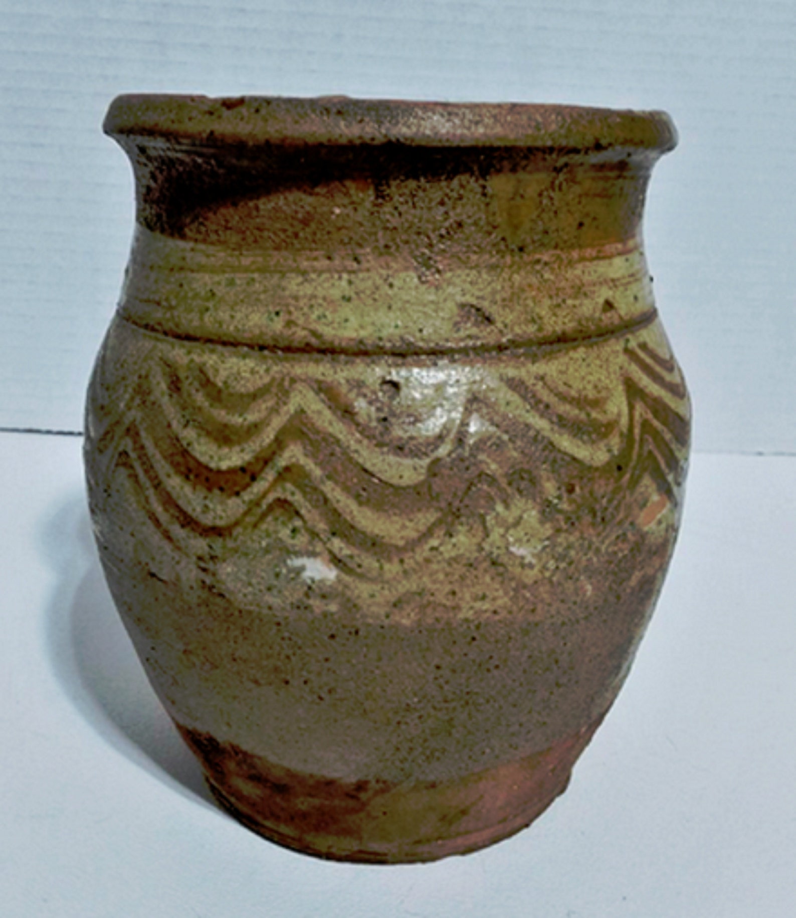 Antique Early American Feathered Wavy Glazed Primitive Pottery Jug Lot ...