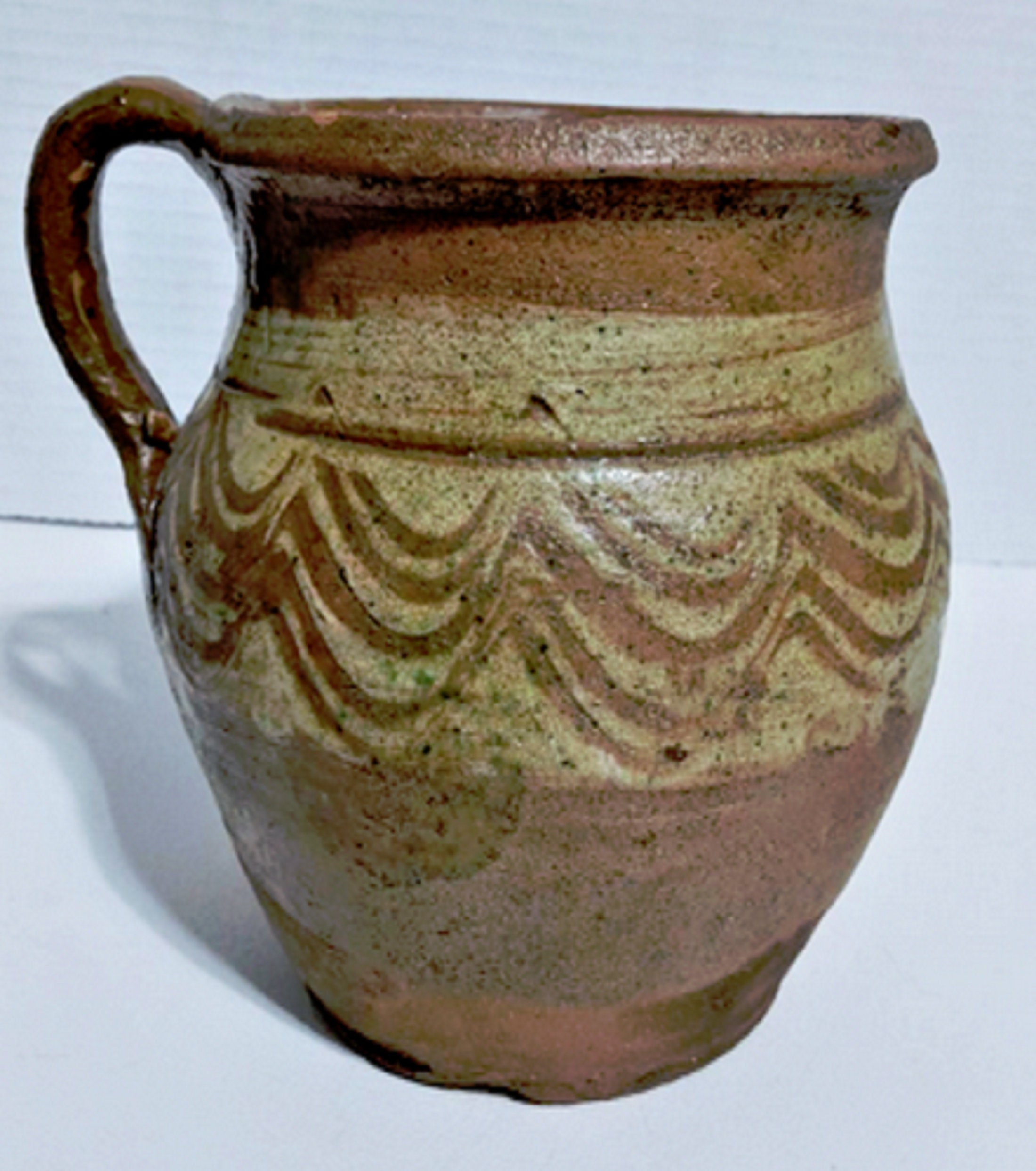 Antique Early American Feathered Wavy Glazed Primitive Pottery Jug Lot ...