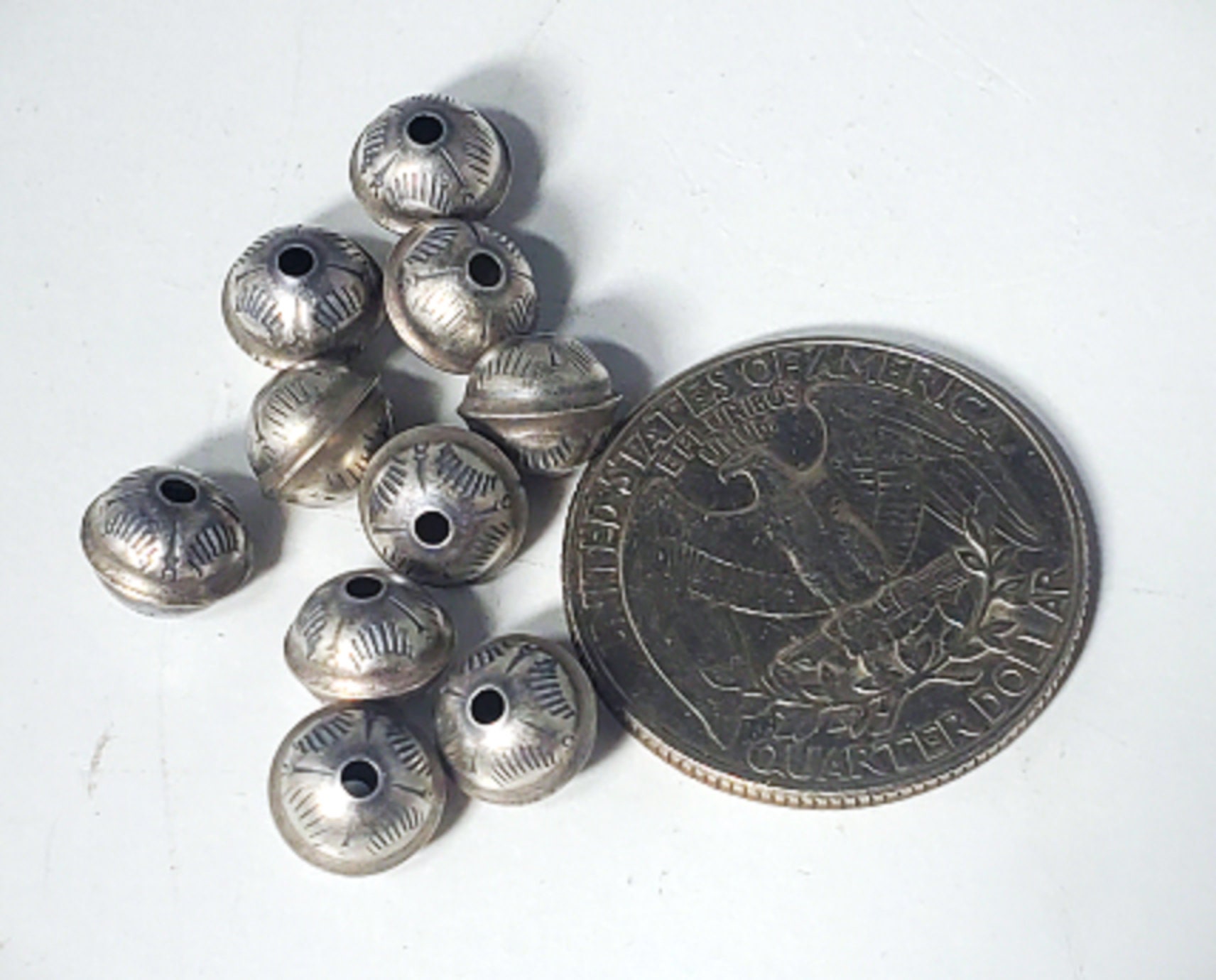 Vintage Sterling Silver Salvaged Stamped Design Navajo Bench Beads 8 Mm ...