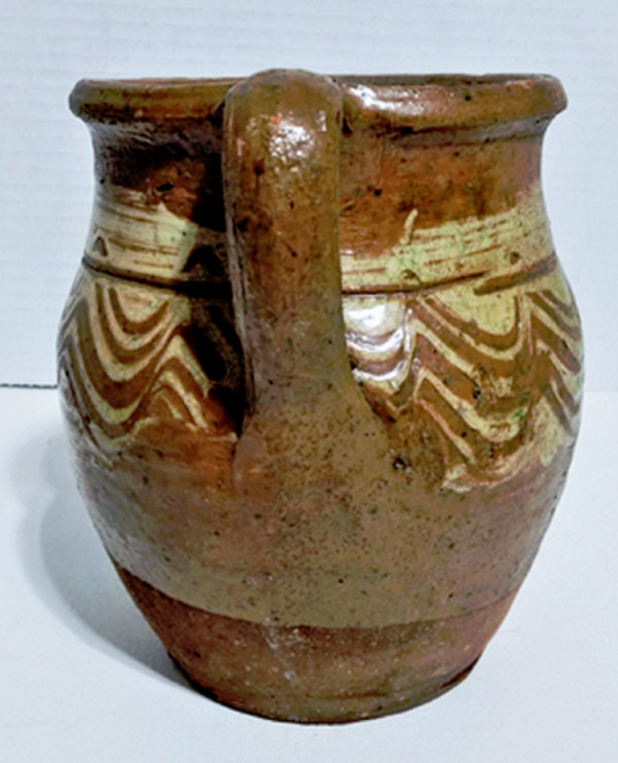 Antique Early American Feathered Wavy Glazed Primitive Pottery Jug Lot ...