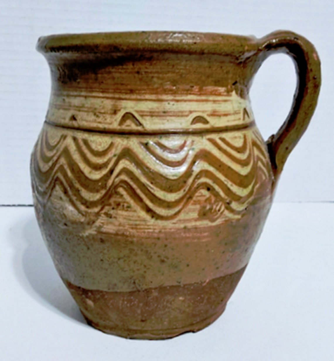Antique Early American Feathered Wavy Glazed Primitive Pottery Jug Lot ...