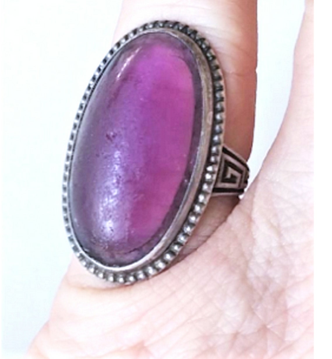 Antique Sterling Silver Aesthetic Art Nouveau Purple Glass Stone Ring ...