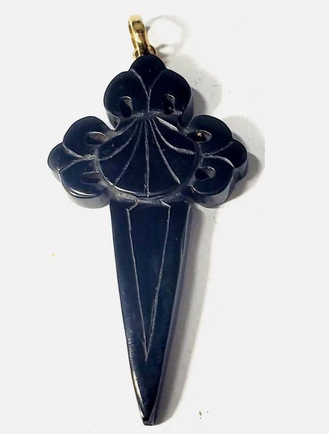 Antique Edwardian Fleur De Lis Dagger Cross Bakelite W 14K Bail ...