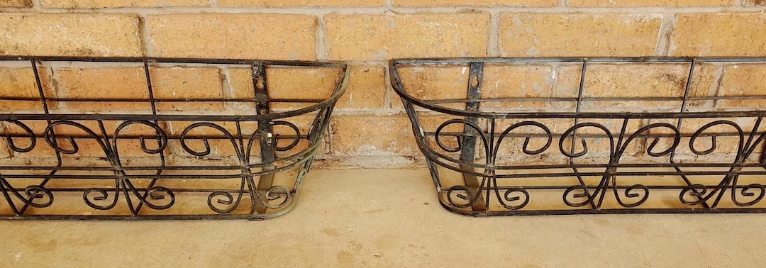 Vintage Wrought Iron Window Box Planters Pair 30" - Etsy