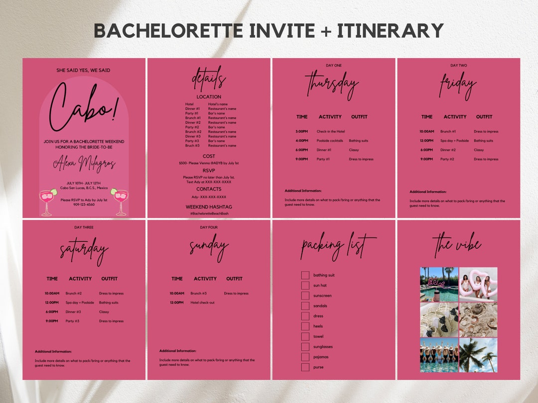 Bachelorette Itinerary Template, Cabo Bachelorette Itinerary ...