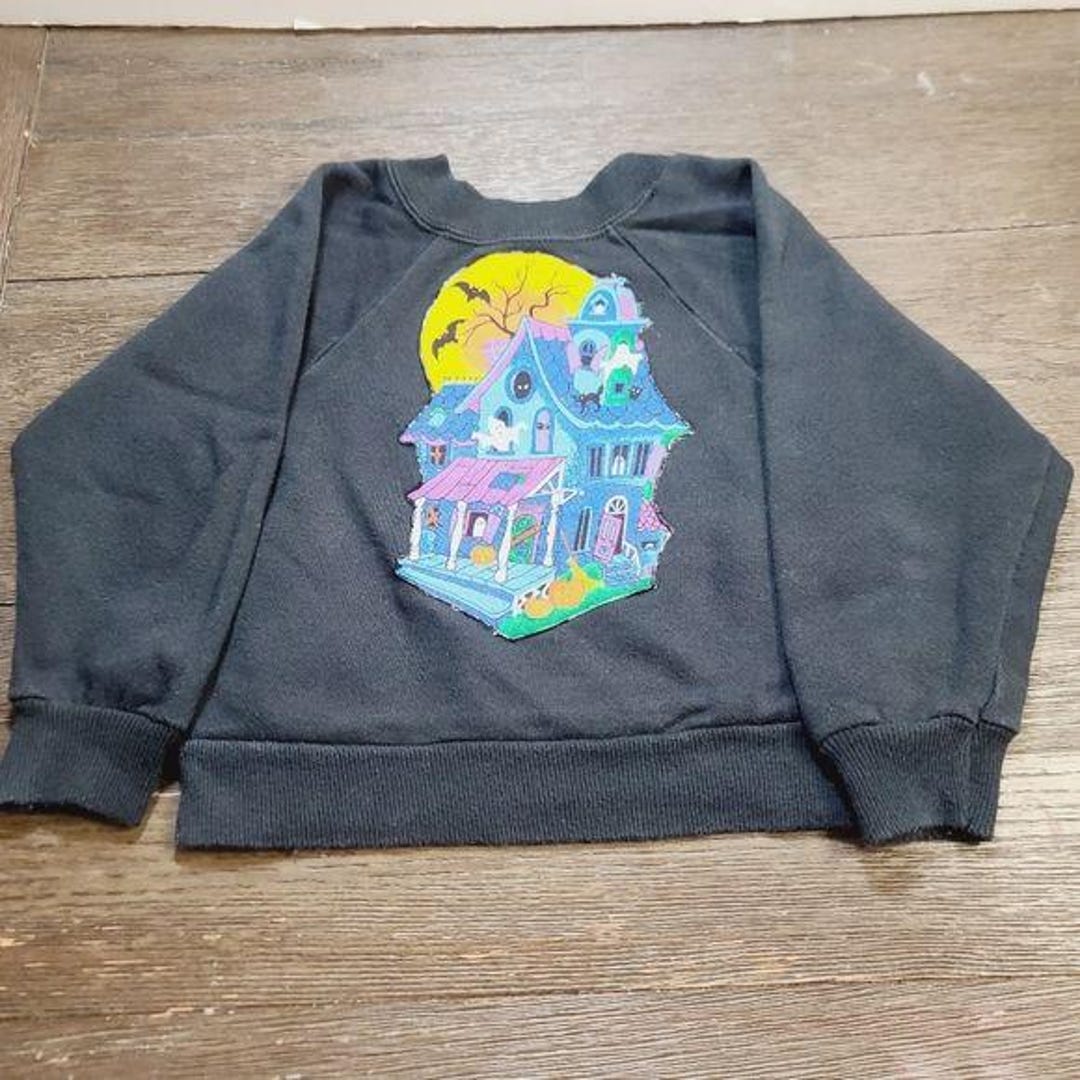 Vintage 90s Hanes Black Crewneck Halloween Haunted House Sweatshirt ...