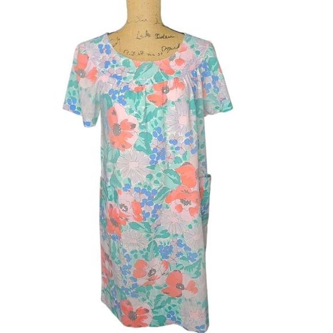 Vintage 60's Groovy Flower Print Mumu House Dress Night Gown - Etsy