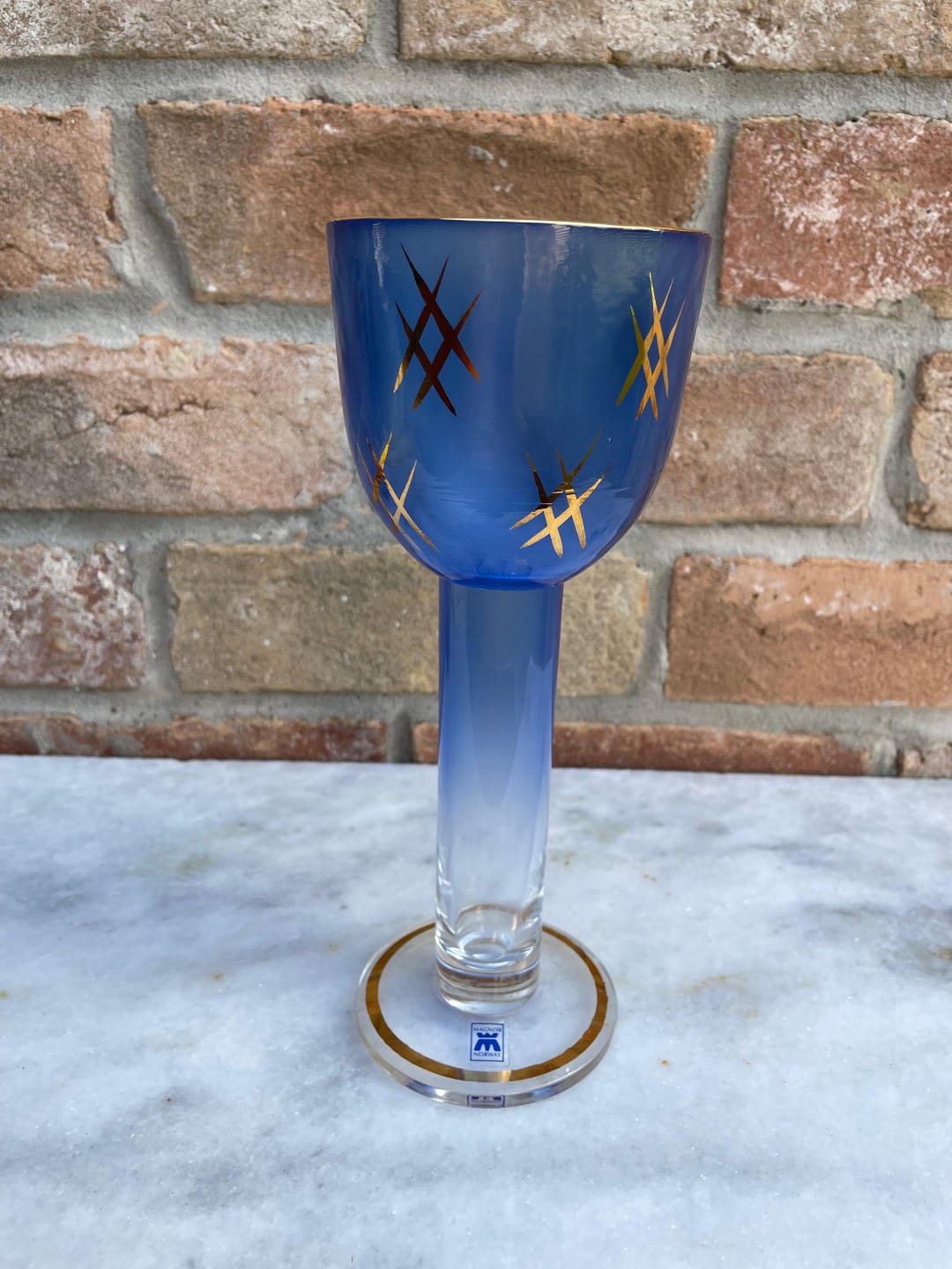 Vintage Magnor Norway| Art Glass Painted | Blue and Gold | Crystal ...