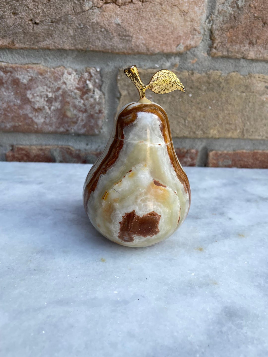 Marbled Onyx Pear Hand Carved Natural Stone Marble Sculpture Paper ...