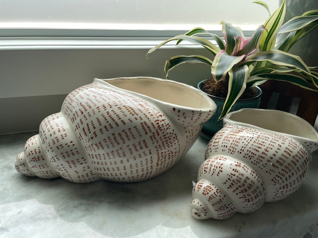 Fitz and Floyd 1970's Ceramic Conch Shell Planter Cache Pot Set of Two ...