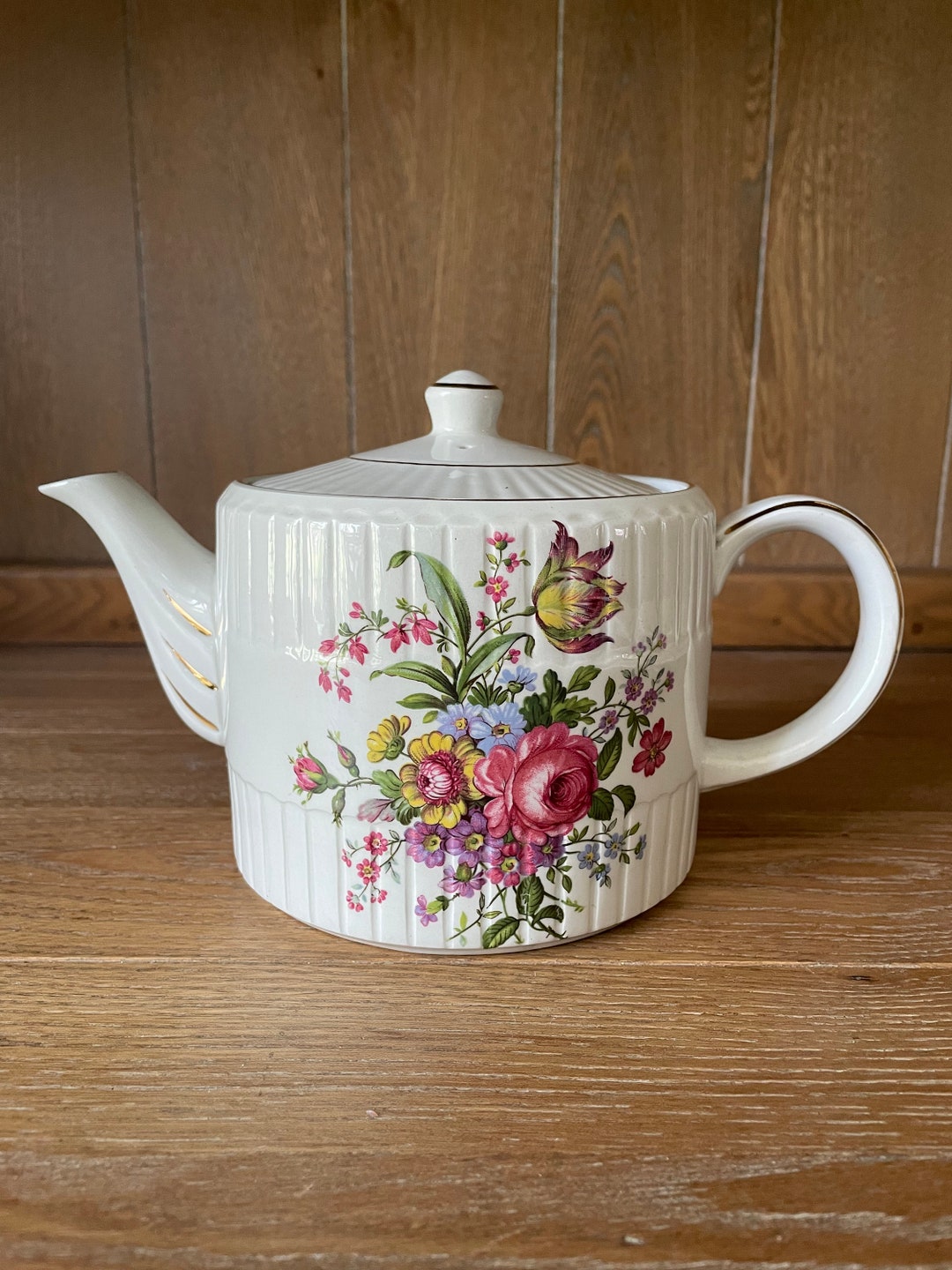 Ellgreave Wood and Sons Teapot Floral Ribbed England Ironstone - Etsy