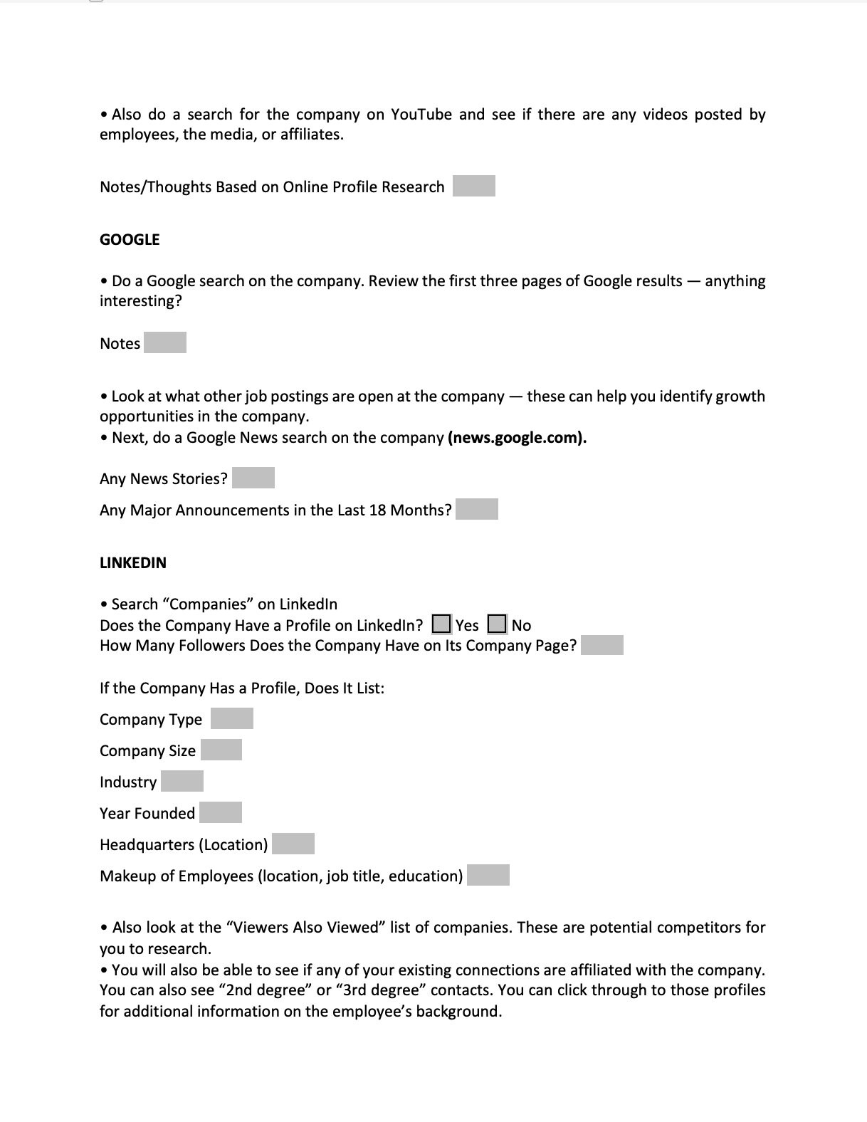 Pre-interview Worksheet and Checklist (fillable Word Document) - Etsy