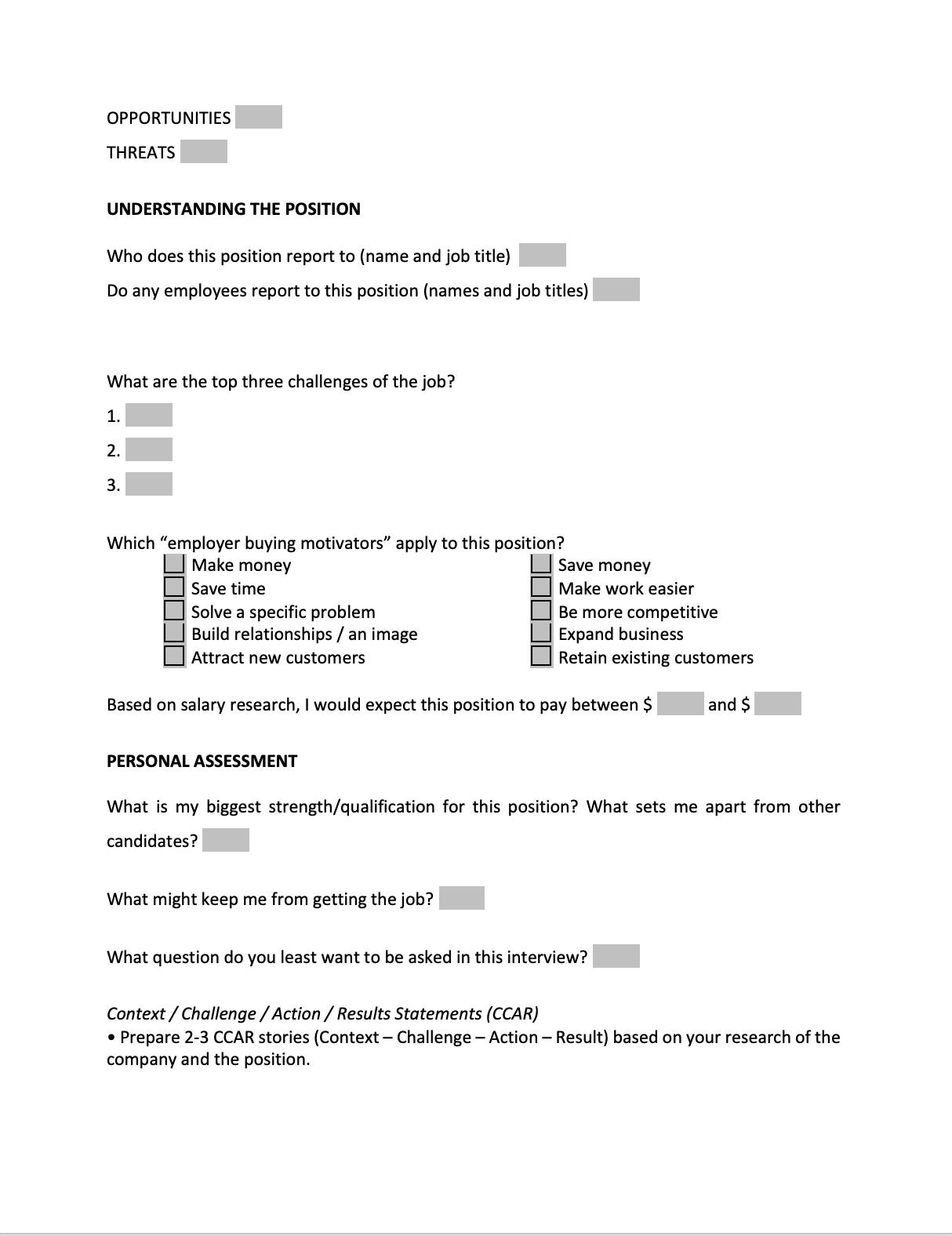 Pre-interview Worksheet and Checklist (fillable Word Document) - Etsy