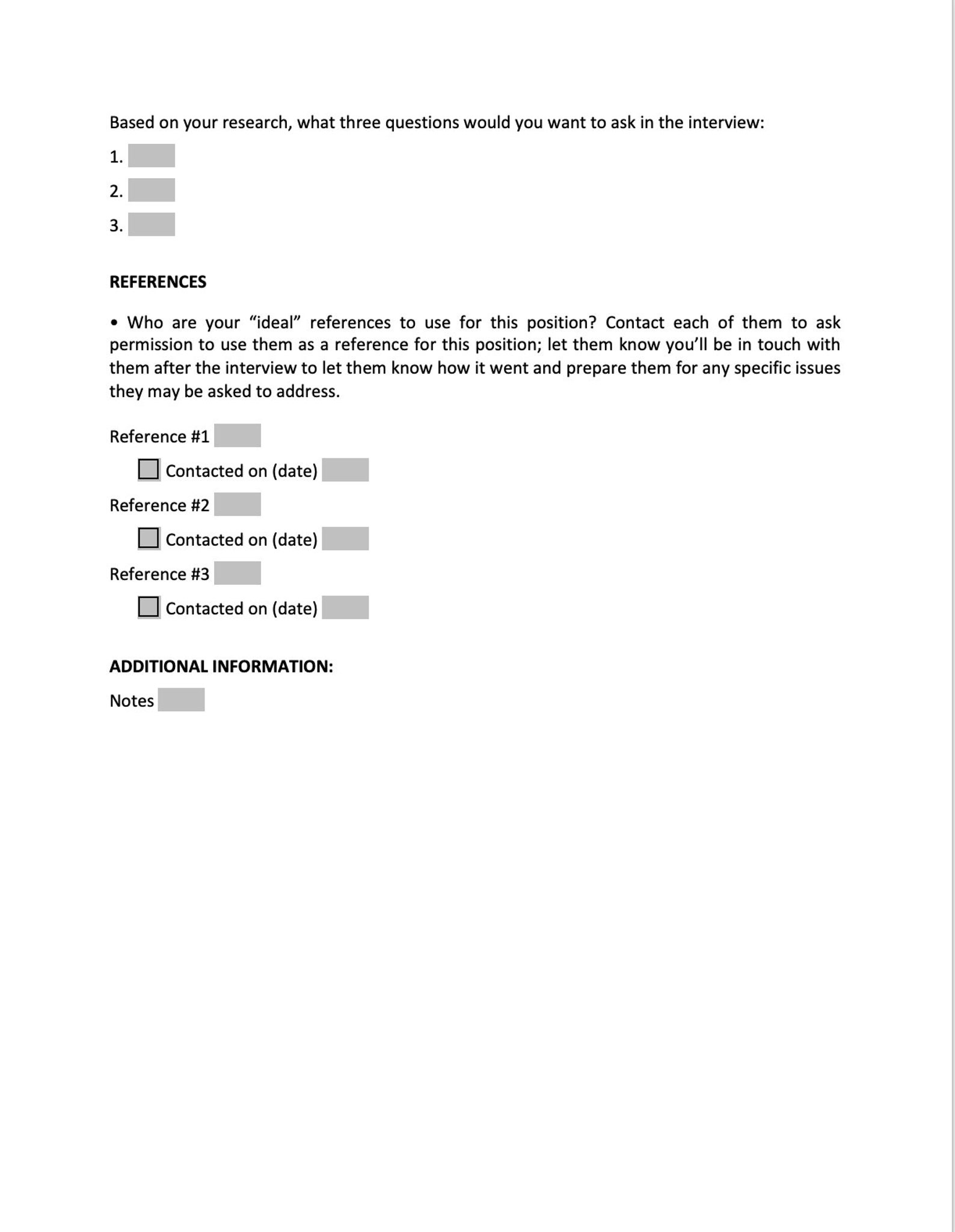 Pre-interview Worksheet and Checklist (fillable Word Document) - Etsy