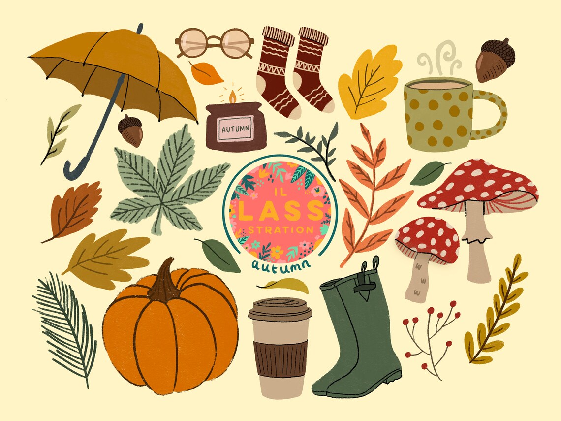 Digital Download Autumn Clipart Fall Illustrations Seasonal Drawings ...