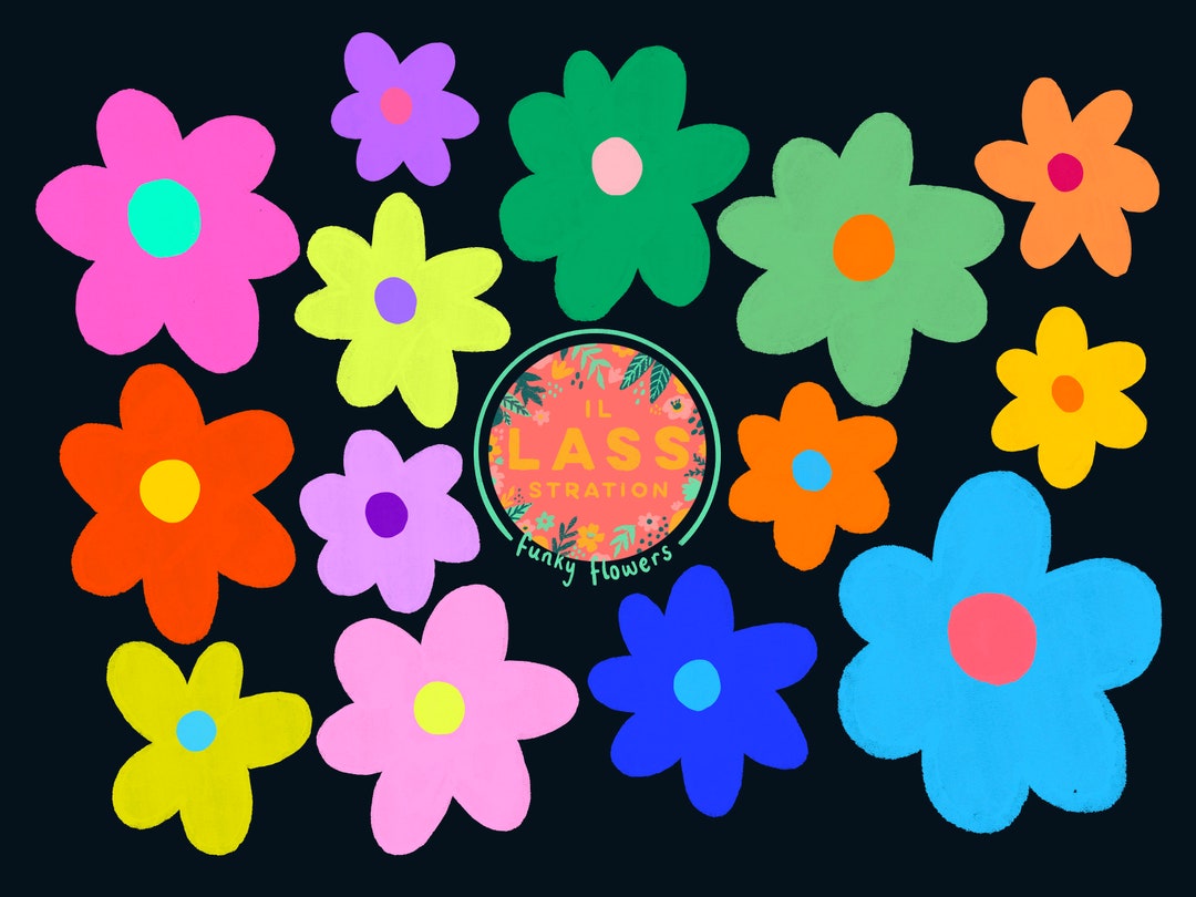 Digital Download Funky Flower Clipart Colourful Illustrations Simple ...