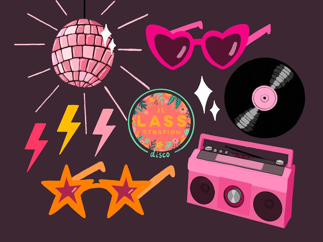 Digital Download Disco Clip Art Retro Music Illustrations Party ...