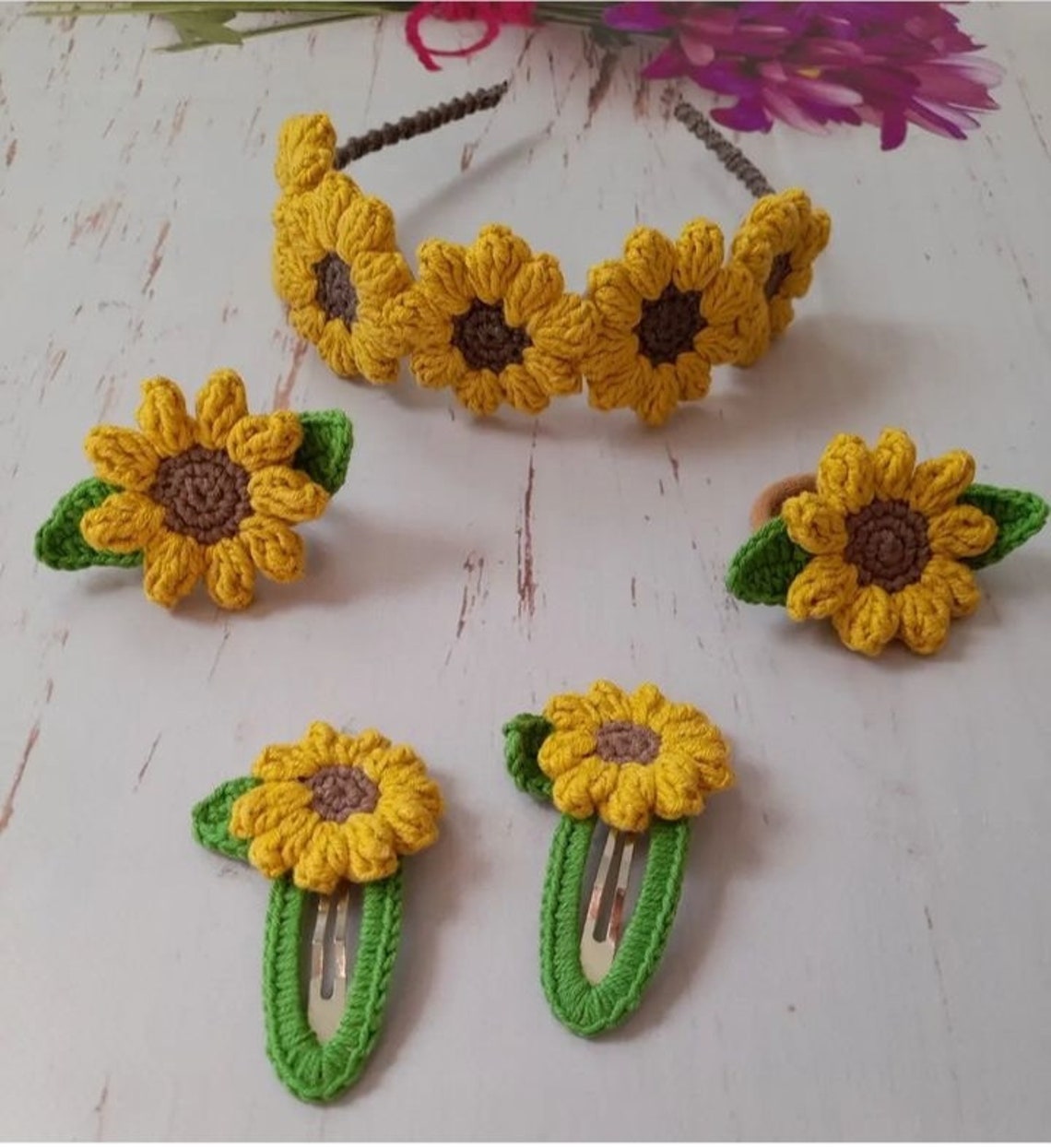 Crochet Sunflower Hair Accessories, Cute Knitted Hairband, Gift for ...