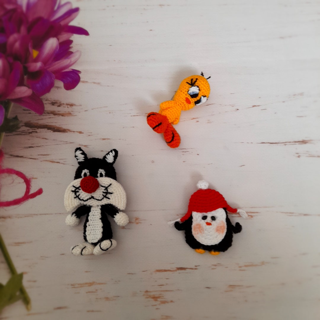 Crochet Cute Cartoon Character Brooch, Handmade Amigurumi Jacket ...