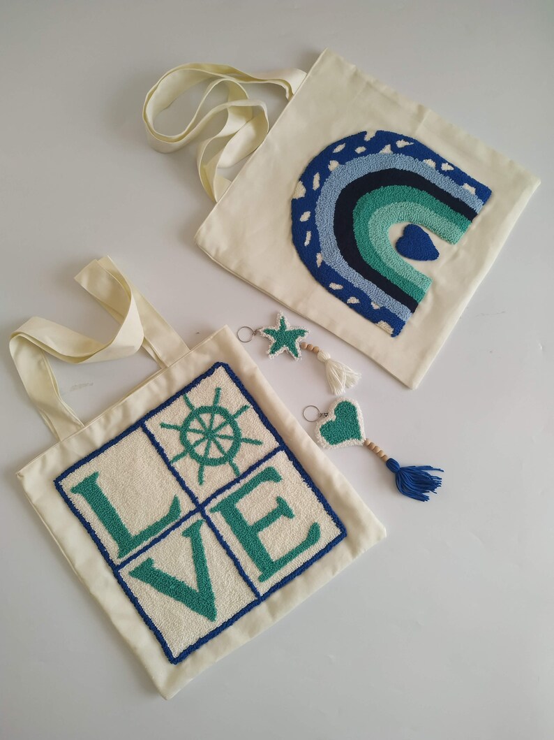 Hand Tufted Tote Bag, Punch Needle Rainbow Design Beach Bag, Custom ...