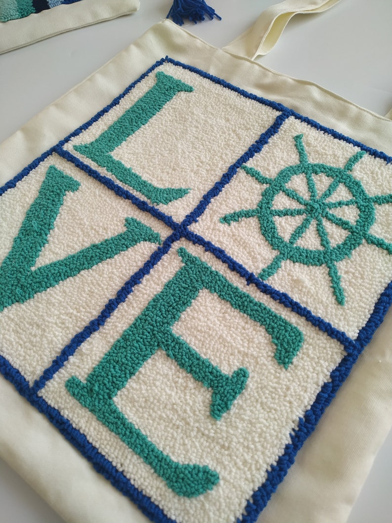 Hand Tufted Tote Bag, Punch Needle Rainbow Design Beach Bag, Custom ...