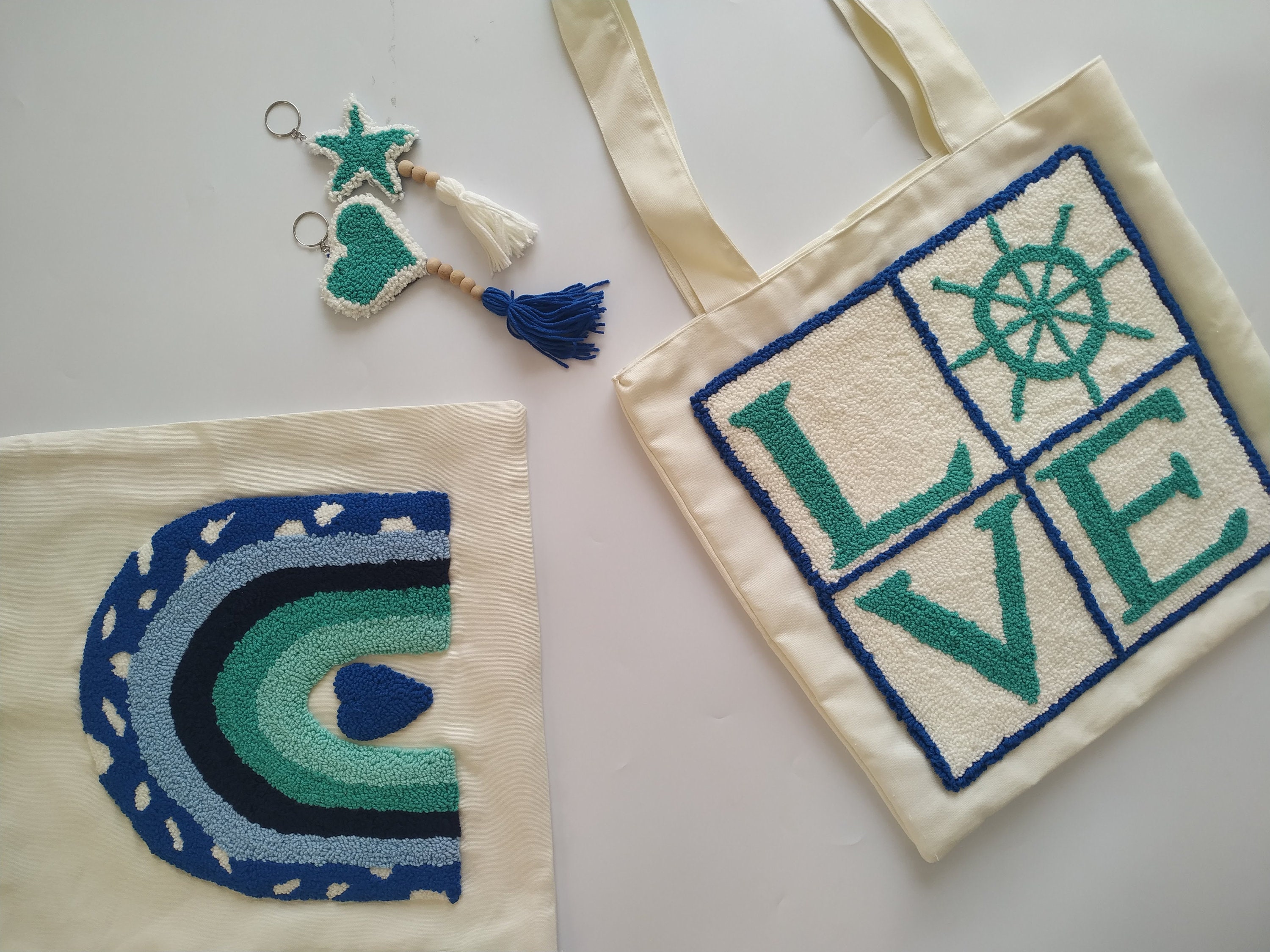 Hand Tufted Tote Bag, Punch Needle Rainbow Design Beach Bag, Custom ...